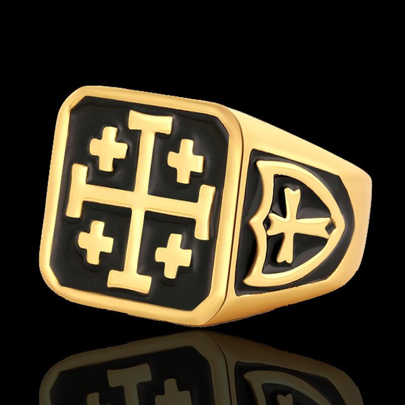 Knights Templar Ring - Jerusalem Cross Gold | Bricks Masons