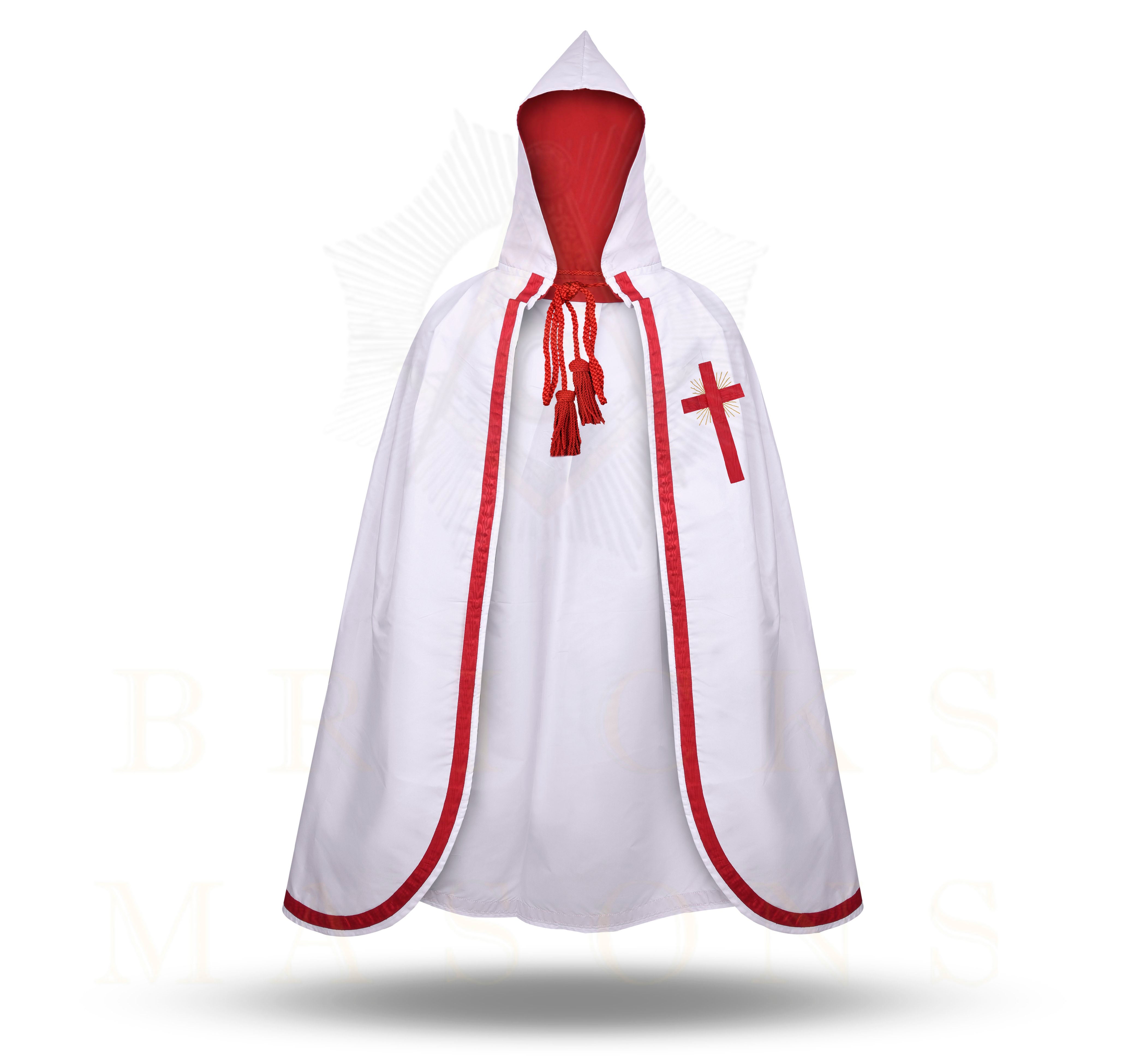 Knights Templar Mantle - White With Red Ribbon & Cross | Bricks Masons