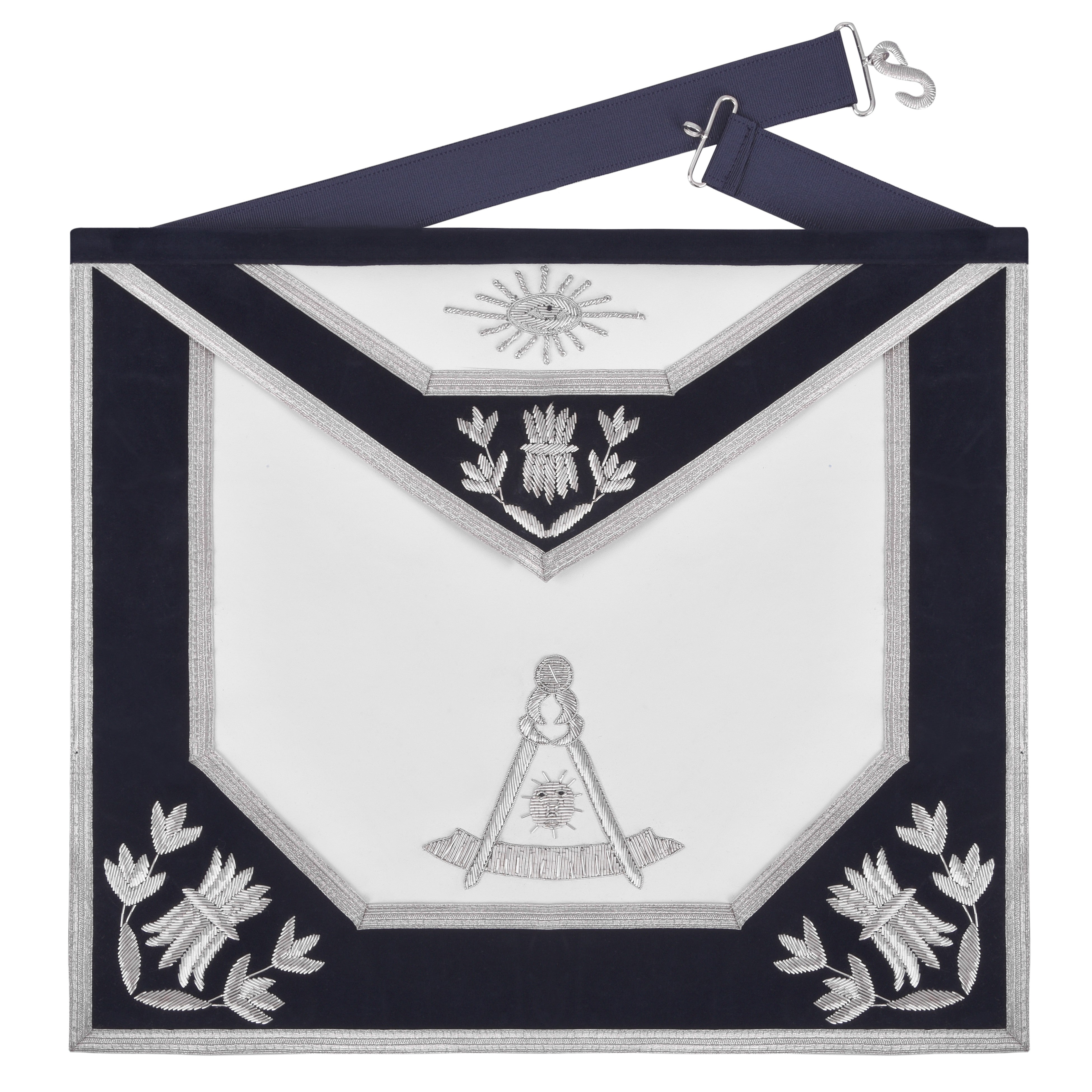 Past Master Blue Lodge Apron - Navy Velvet Borders & Silver Bullion ...