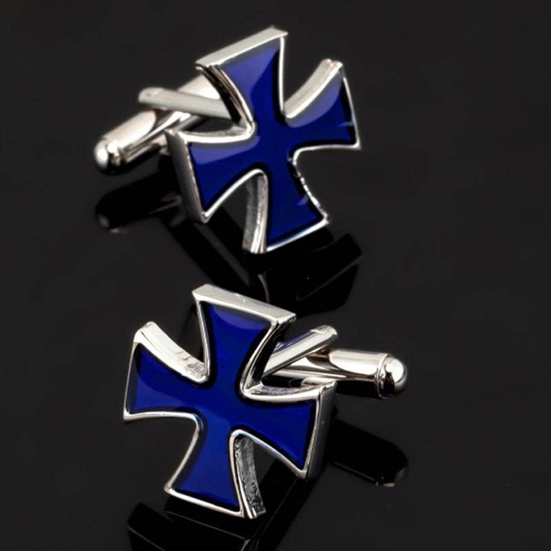 Knights Templar Cufflink - Light Blue Cross | Bricks Masons