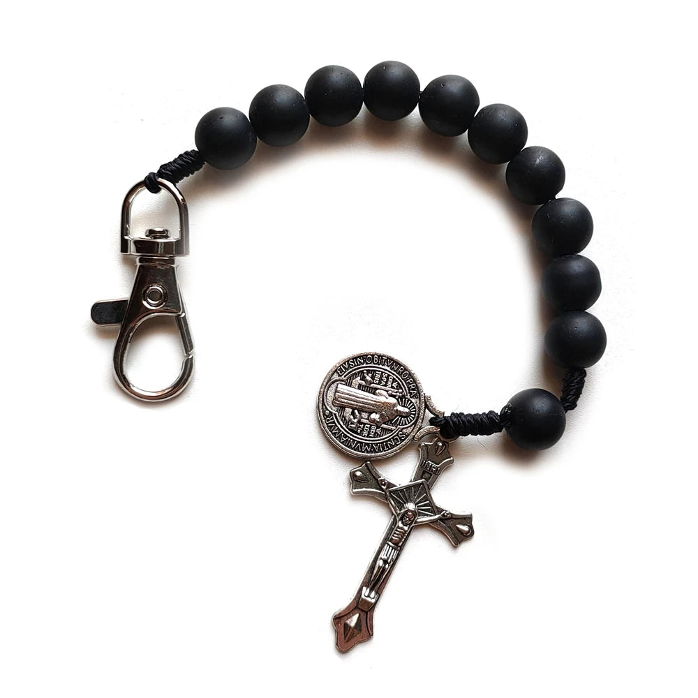 Knights Templar Bracelet - Saint Benedict Black Glass Beads | Bricks Masons
