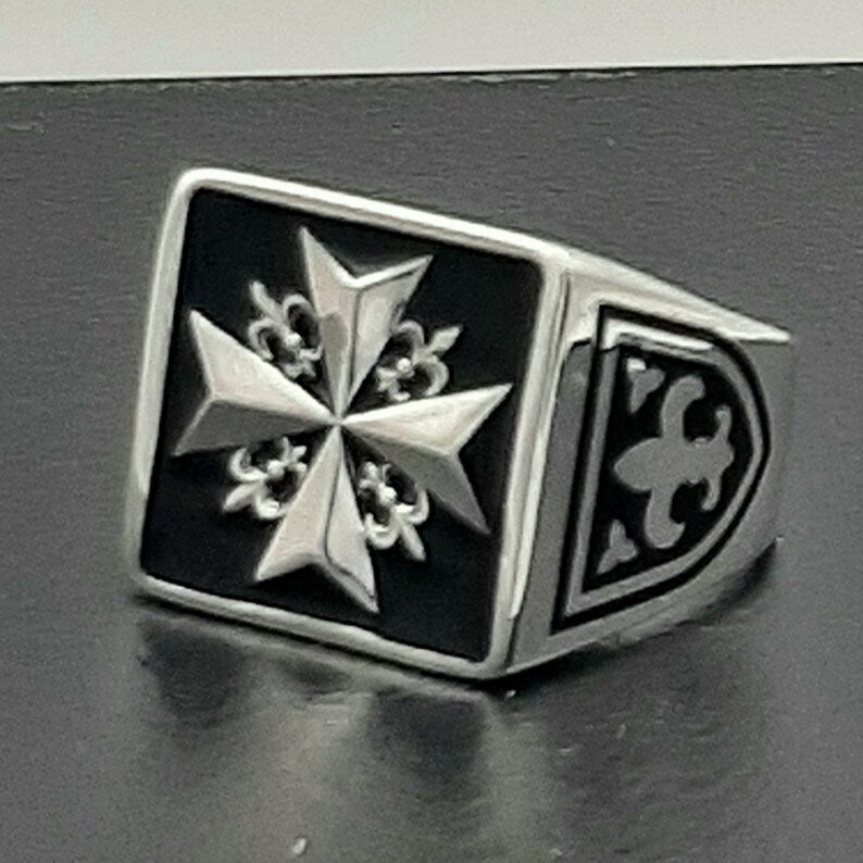 Order Of Malta Ring - Black Sterling Silver | Bricks Masons