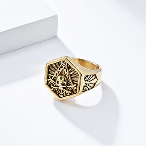 Master Mason, Widows Sons Blue Lodge Ring - Hexagon Gold Skull & Bones ...