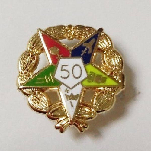 Inicio OES Lapel Pin - Eastern Star 50 Year Service With Wreath