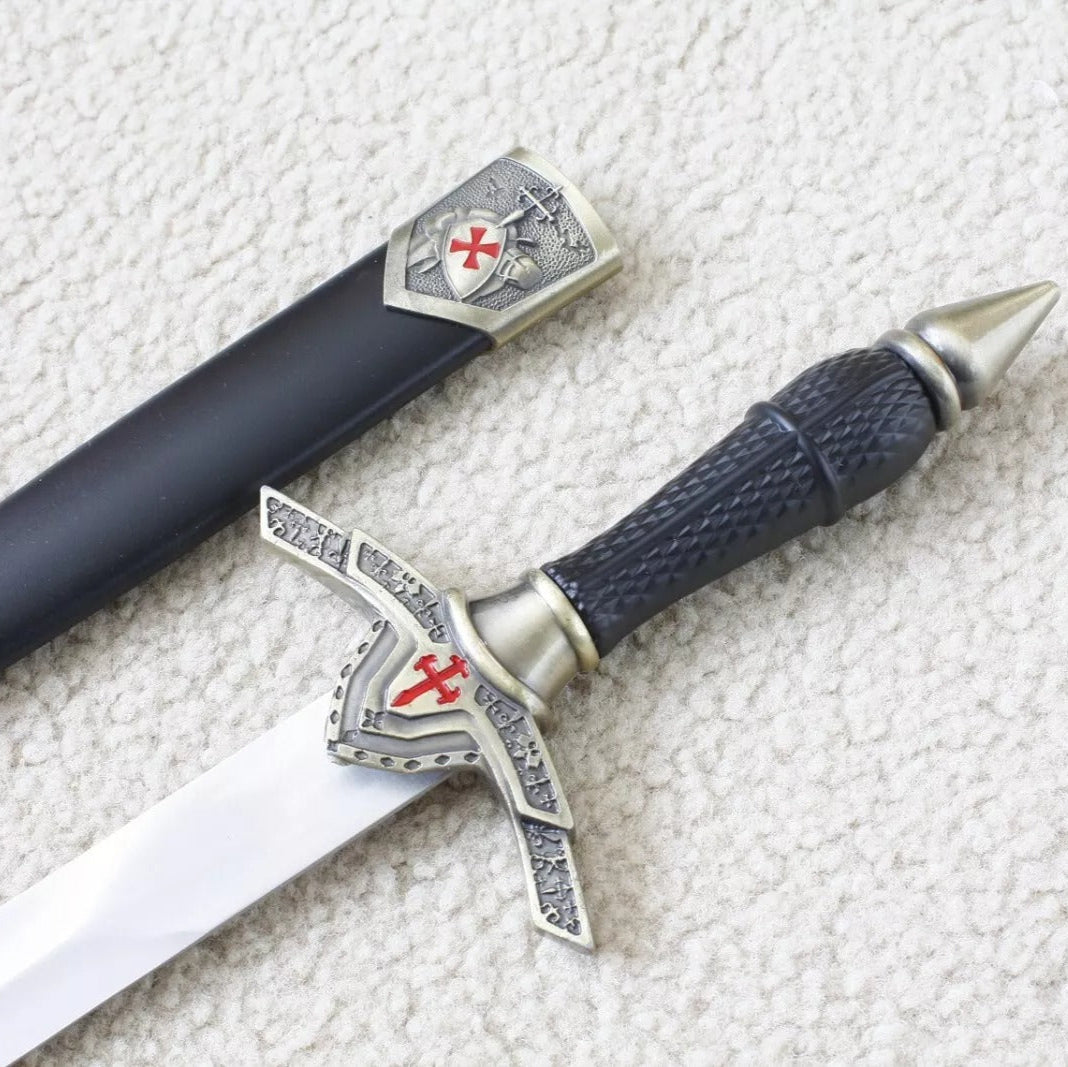 Knights Templar Sword - Brass Red Cross Crusader Shield With Black Scabbard (15.6") | Bricks Masons