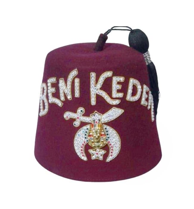 Daughters Of Sphinx Fez Hat - Burgundy Wool Rhinestones Letters ...