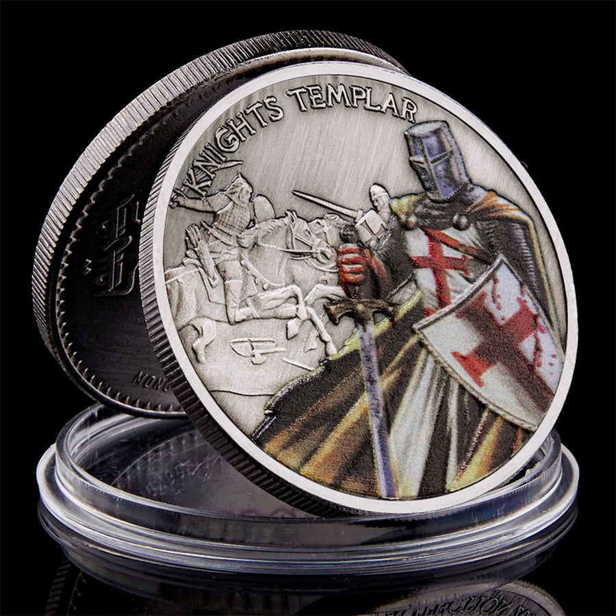 Home Knights Templar Coin - Silver Plated With Red Cross